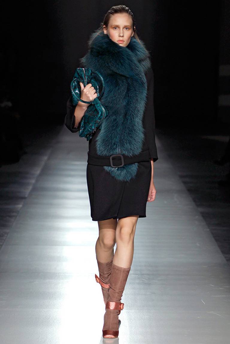 Prada Black Runway Coat with Teal Fur Front at 1stDibs