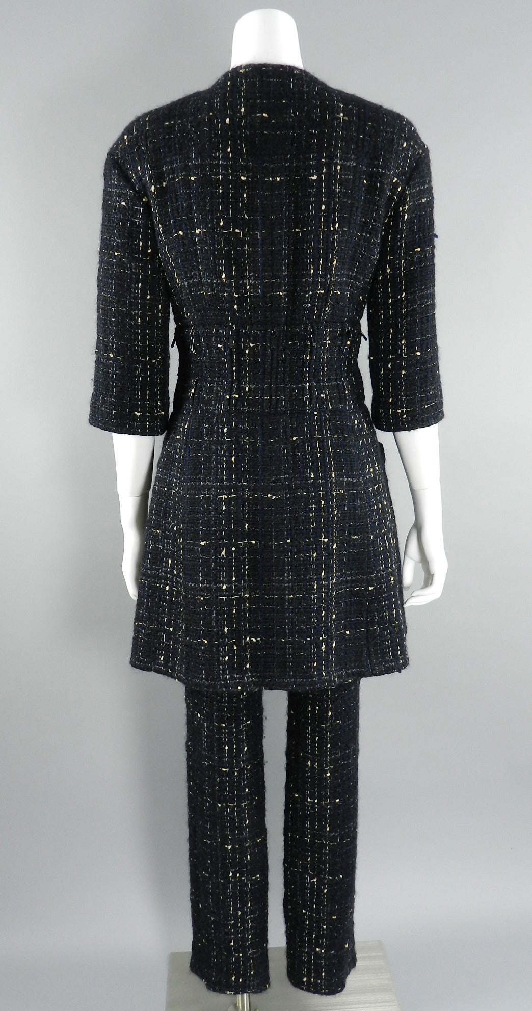Chanel 14A Black Tweed Pants Suit with Corseted Jacket at 1stDibs