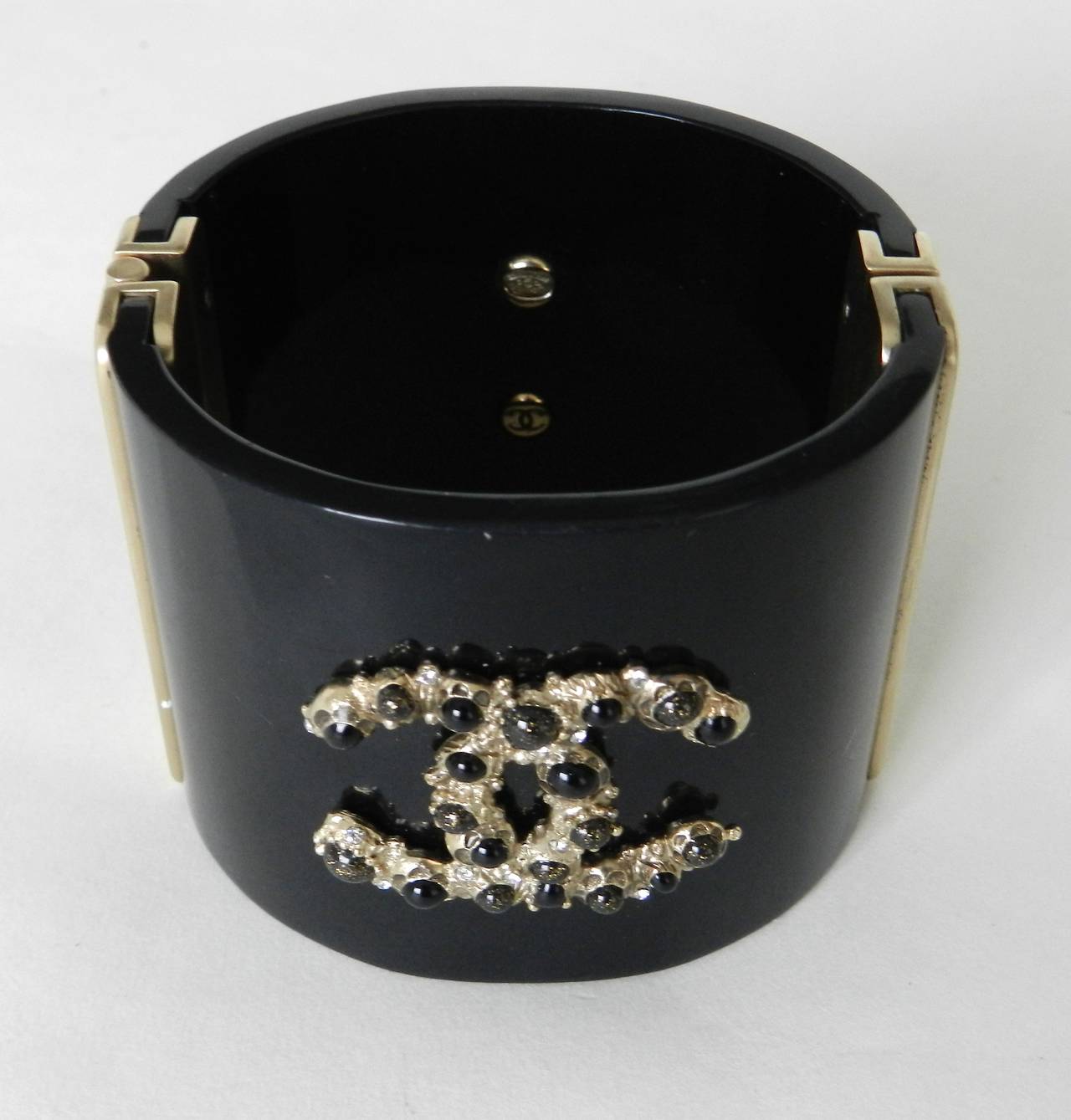 Chanel 10C Resin Hinged CC Bracelet Cuff at 1stDibs