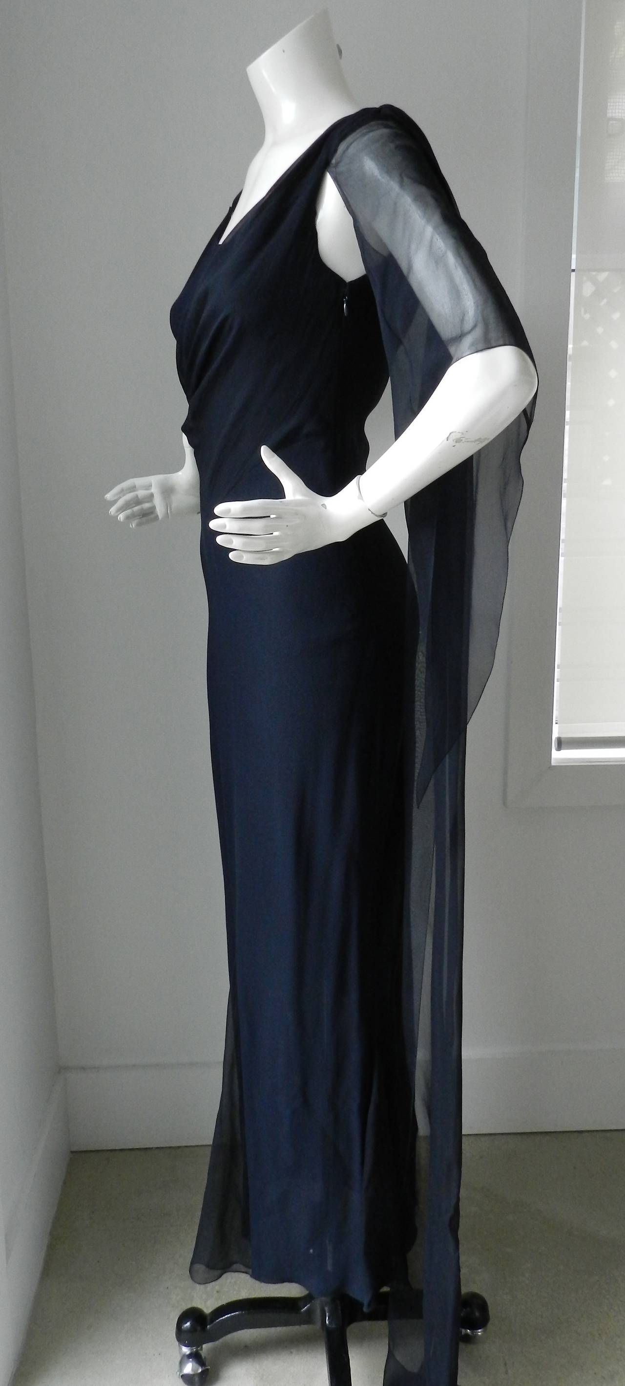 Chanel 02C Midnight Gown with Sheer Silk Sash at 1stDibs