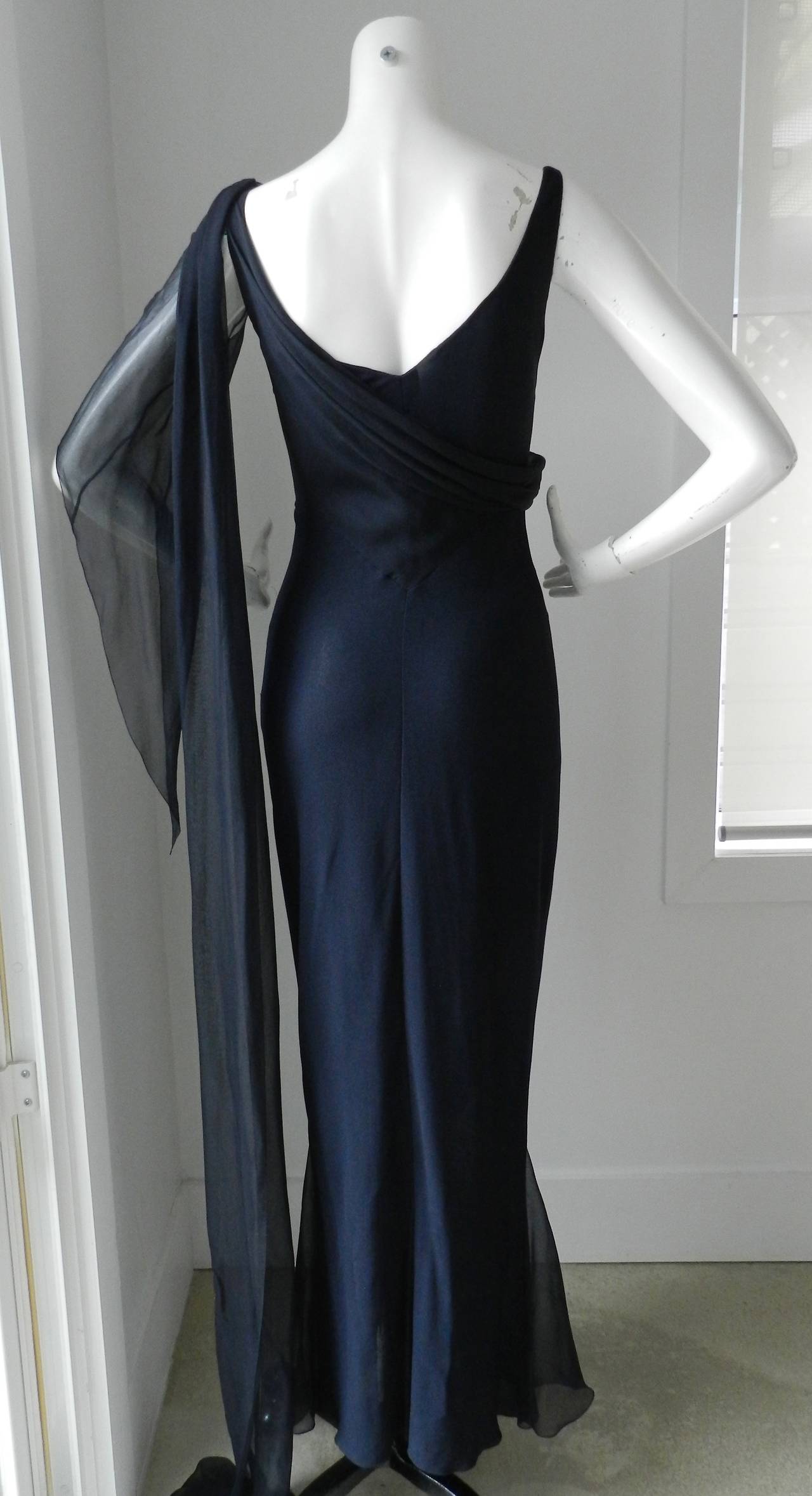 Chanel 02C Midnight Gown with Sheer Silk Sash at 1stDibs