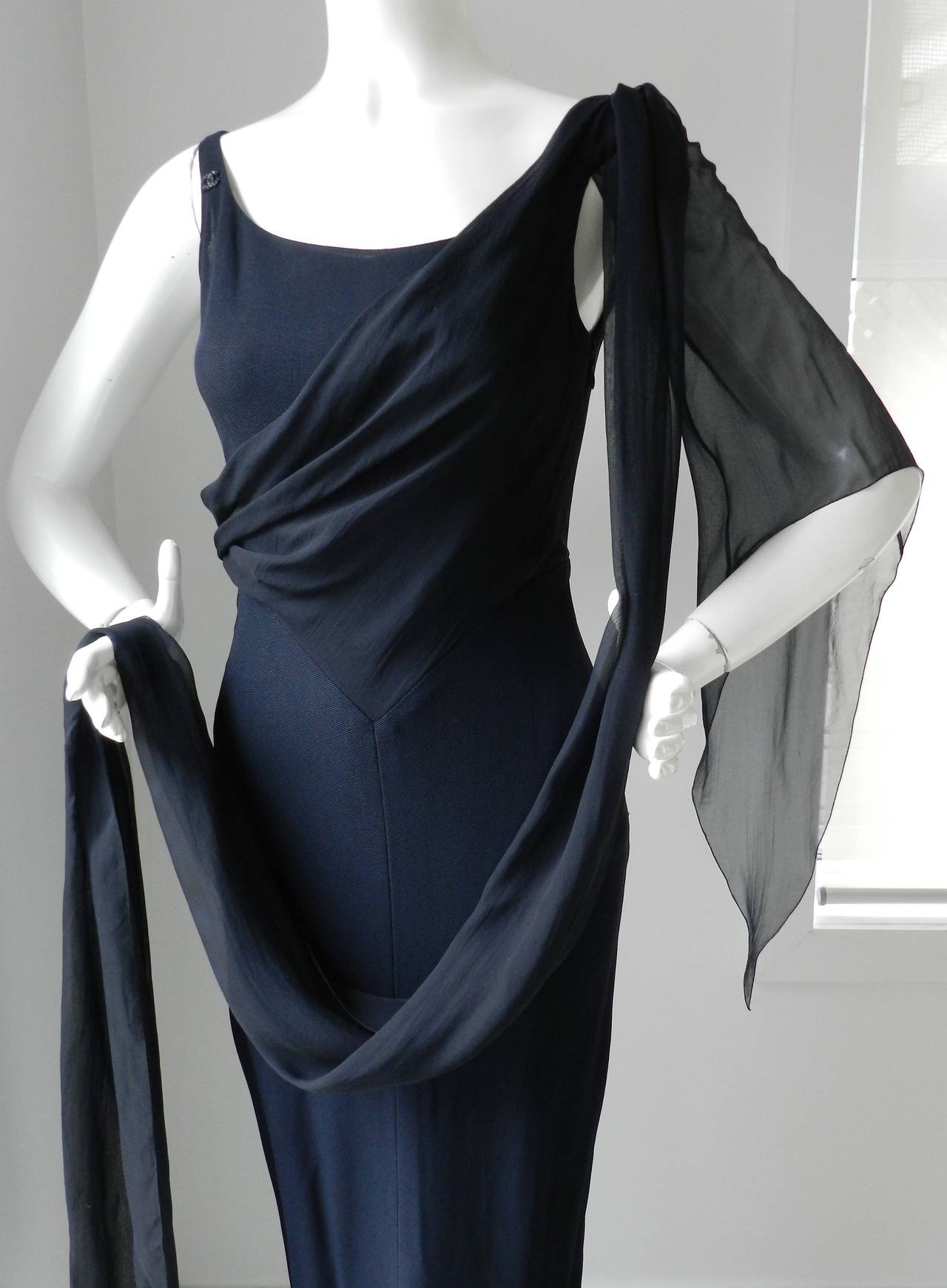 Chanel 02C Midnight Gown with Sheer Silk Sash at 1stDibs
