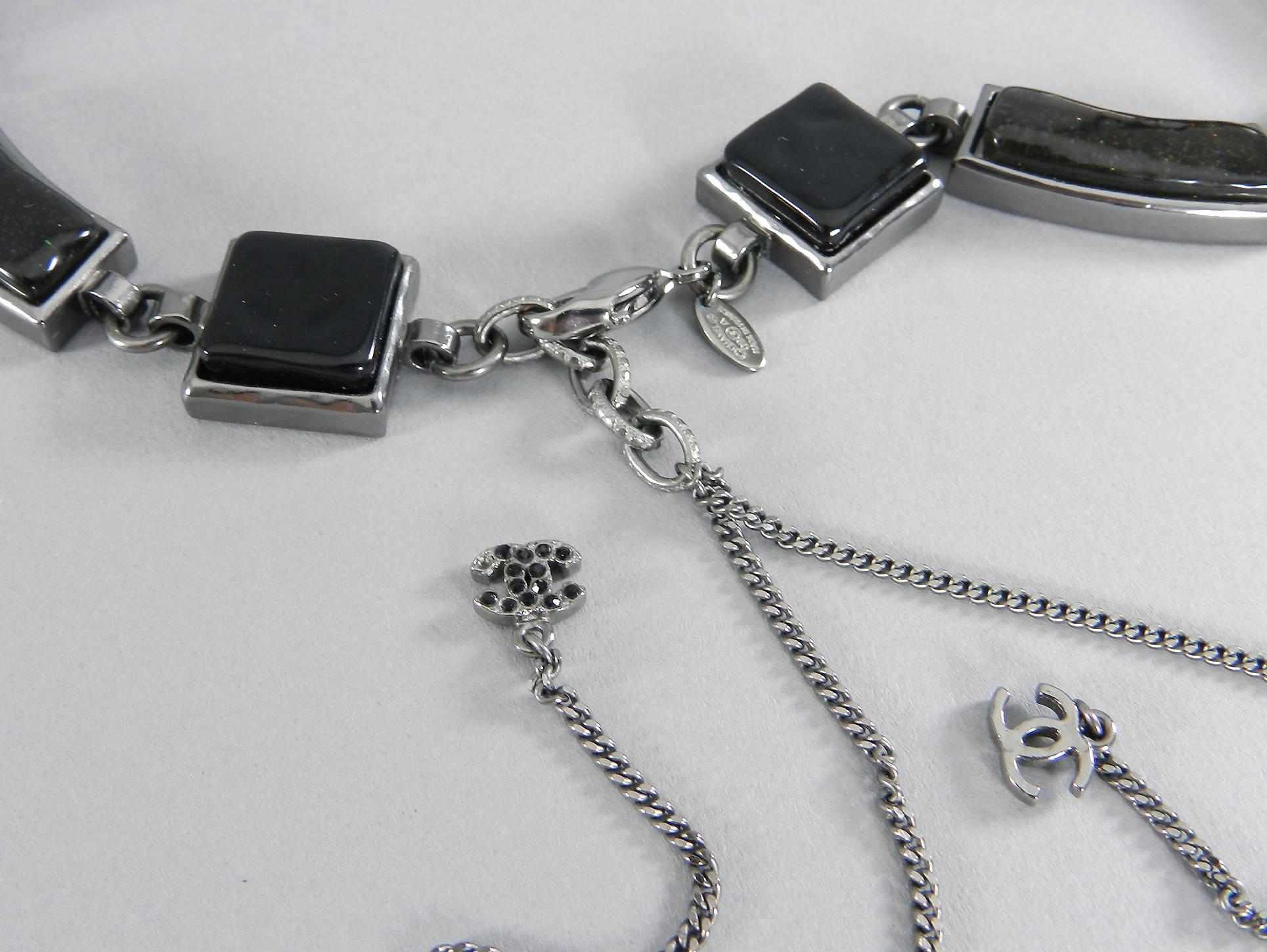 CHANEL 09A Black Glass Gripoix Cross Statement Necklace in Box at 1stDibs