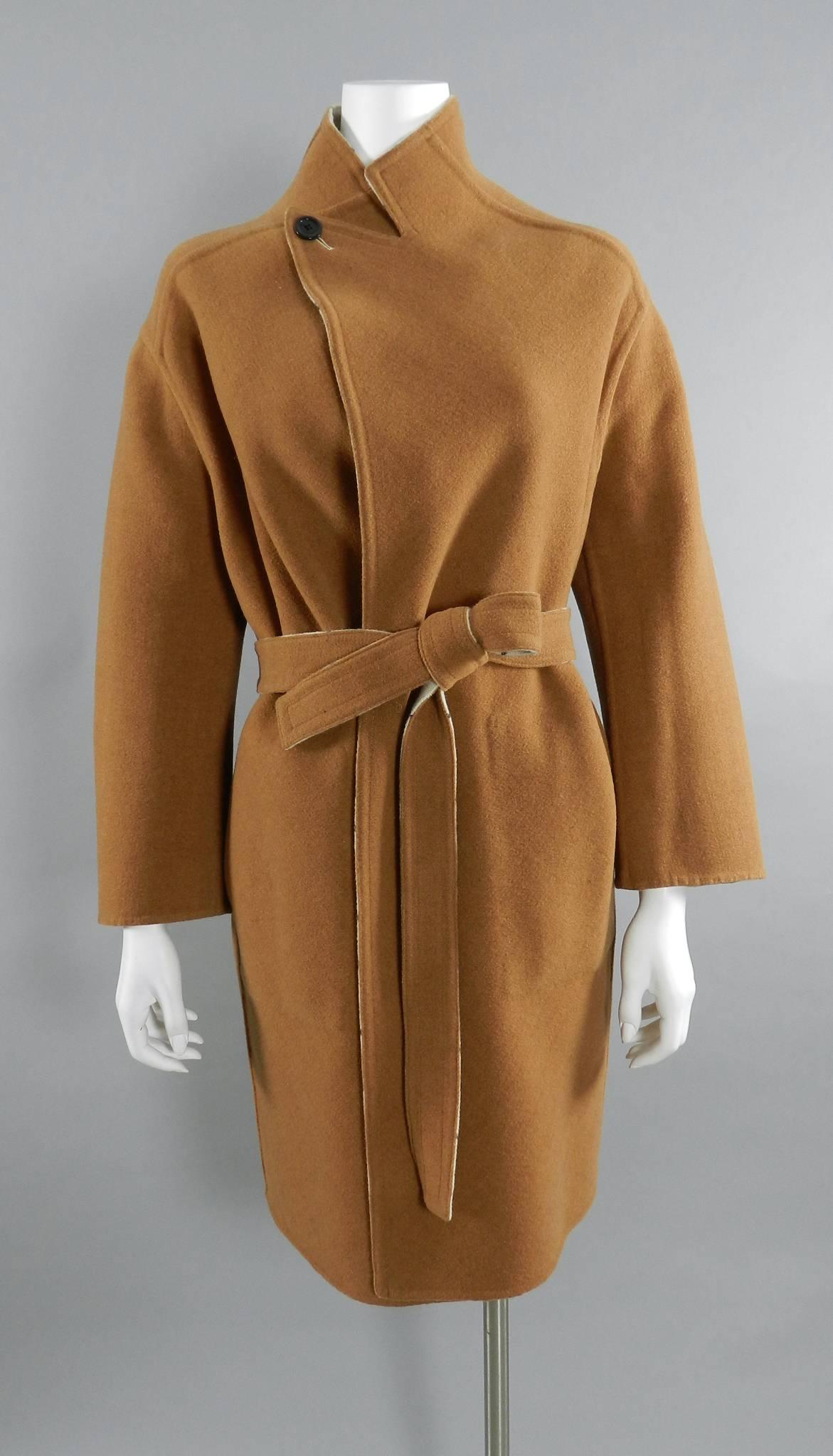 Louis vuitton Fall 2014 Reversible Ivory and Caramel Wool Coat at ...
