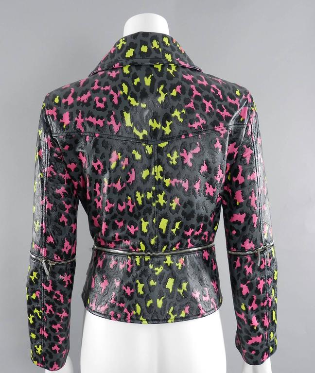 Christopher Kane Neon Leopard Leather Biker Jacket - 2014 resort at 1stDibs