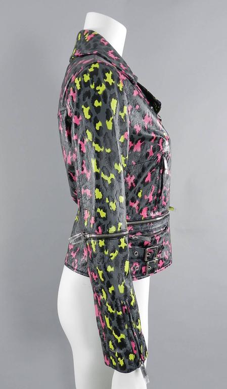 Christopher Kane Neon Leopard Leather Biker Jacket - 2014 resort at 1stDibs