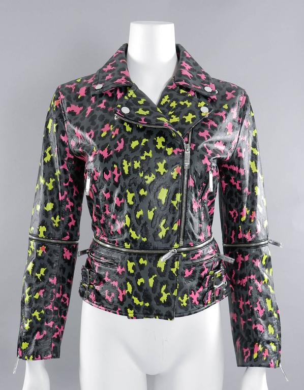 Christopher Kane Neon Leopard Leather Biker Jacket - 2014 resort at 1stDibs