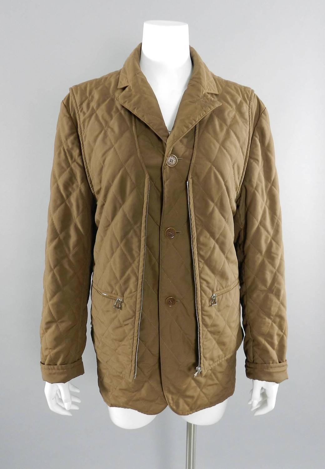Hermes Vintage 1980's Brown Quilted Riding Jacket and Vest Set at 1stdibs