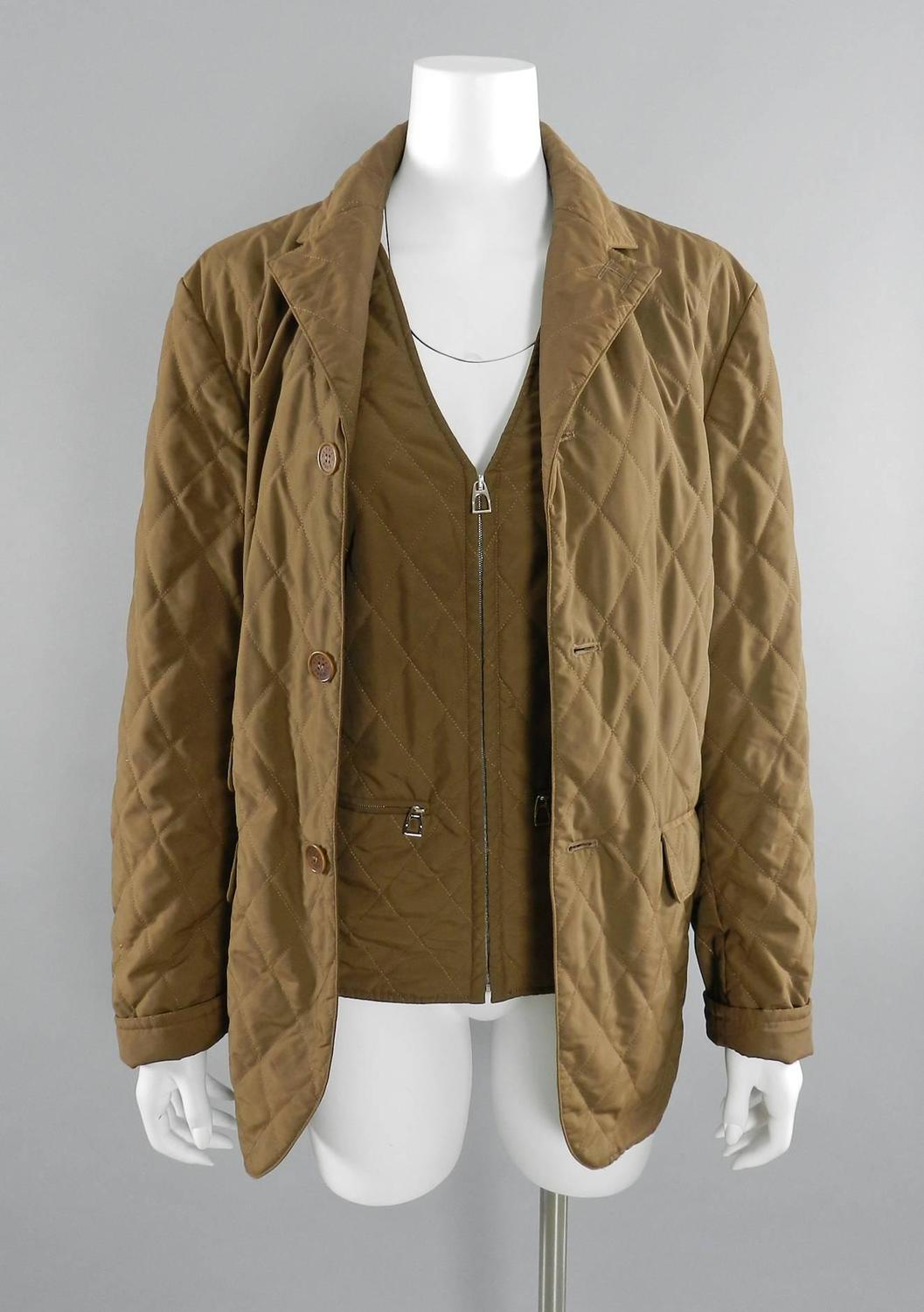 Hermes Vintage 1980's Brown Quilted Riding Jacket and Vest Set at 1stdibs
