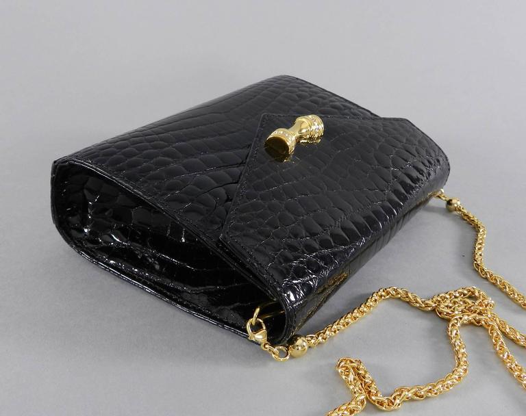 kwanpen Black Small Crocodile Evening bag with Gold chain For Sale at ...