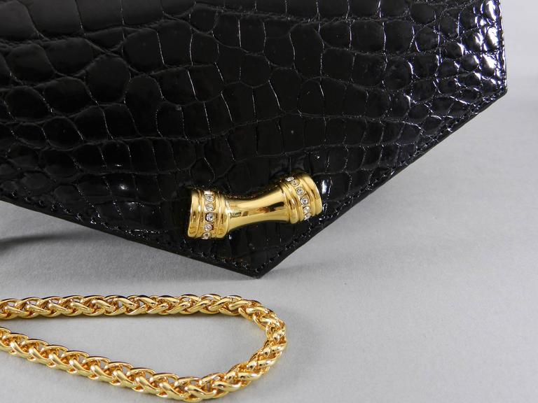 kwanpen Black Small Crocodile Evening bag with Gold chain For Sale at ...