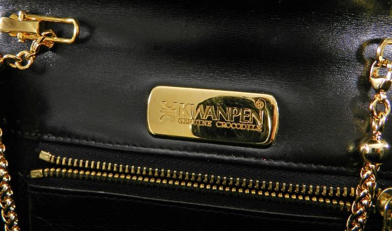 kwanpen Black Small Crocodile Evening bag with Gold chain For Sale at ...