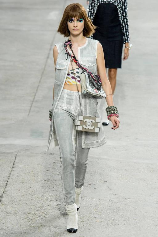 Chanel 14S Runway Grey Distressed Denim Vest at 1stDibs