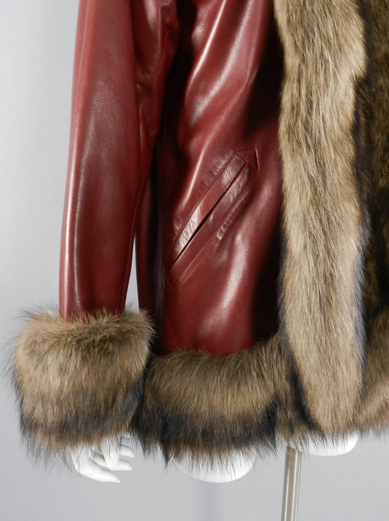 Yves Saint Laurent vintage AW 1998 Haute Couture Red Leather Fisher Fur ...