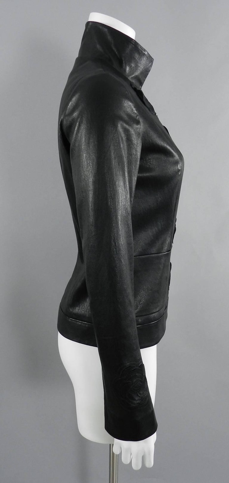 Chanel pre-fall 2010 Shanghai Paris Runway Black Camelia Leather Jacket ...