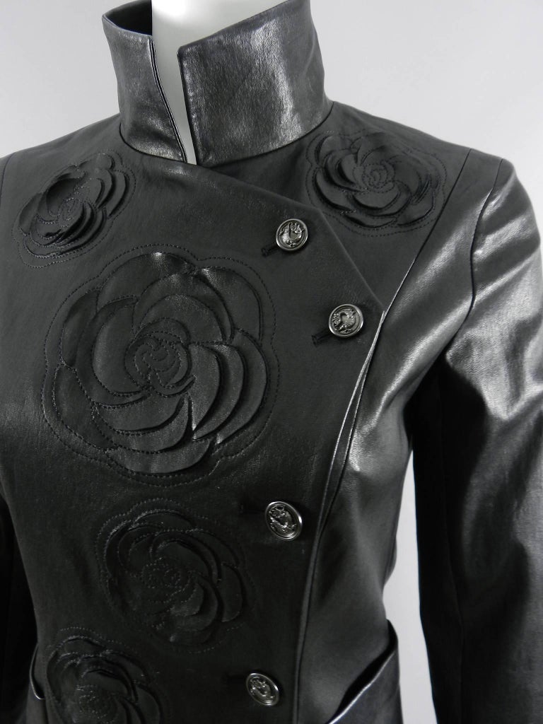 Chanel pre-fall 2010 Shanghai Paris Runway Black Camelia Leather Jacket ...
