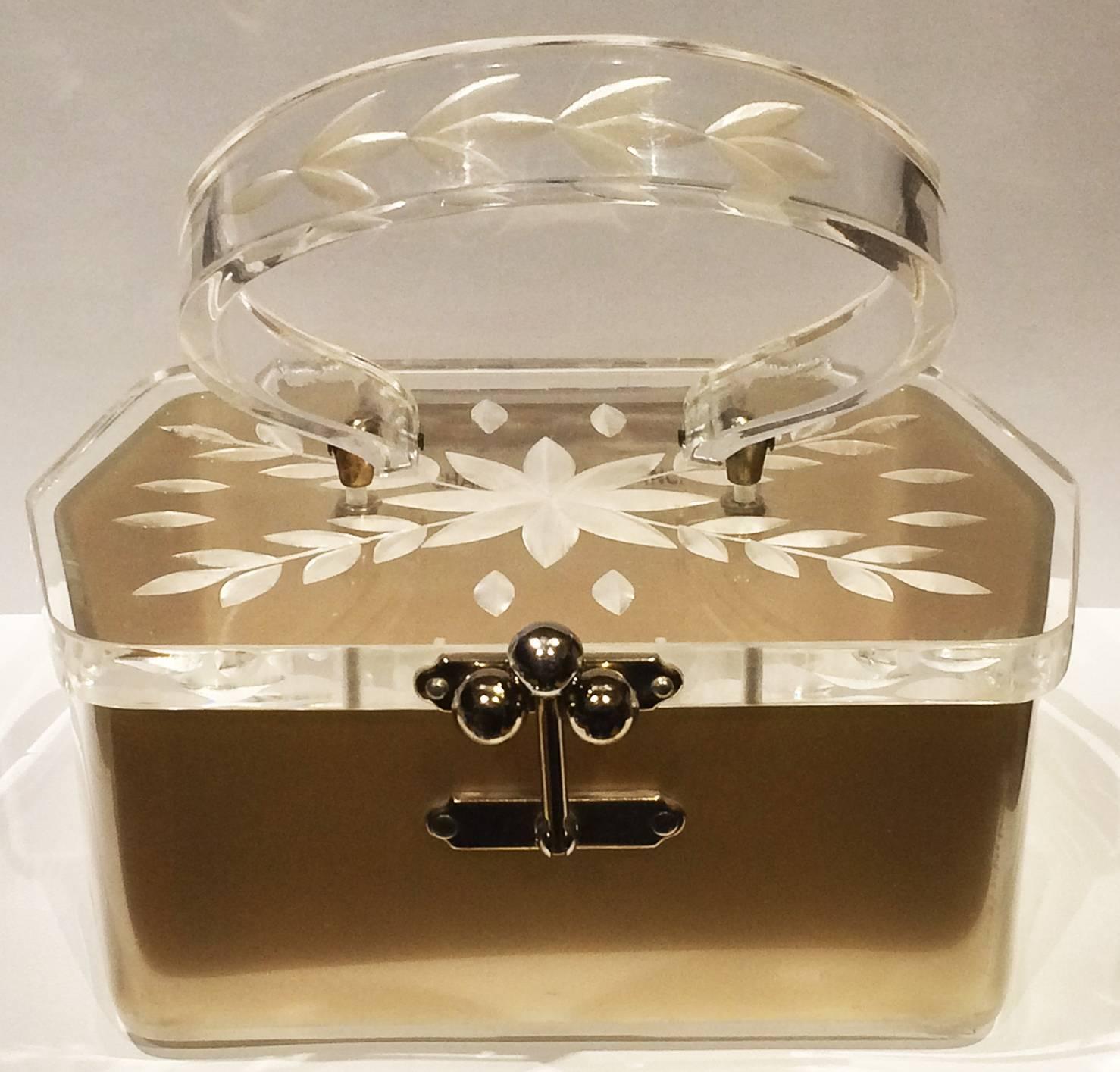 Fabulous 1950s soft gold Lucite purse handbag by Charles Kahn at 1stdibs