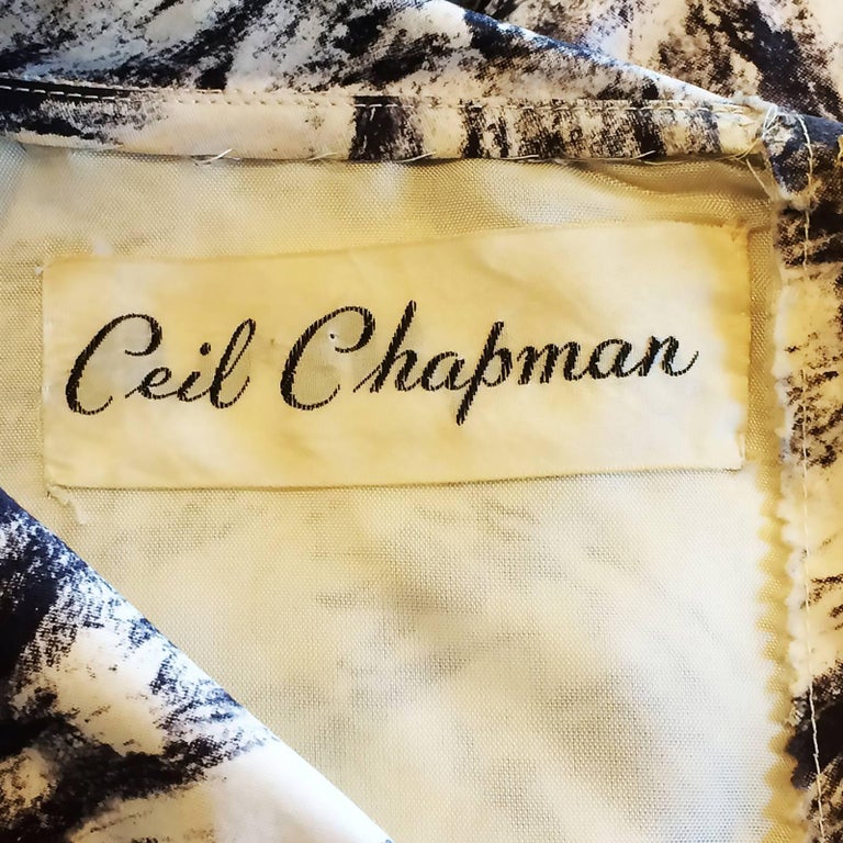 Ceil Chapman grey and white floral dress in larger size For Sale at 1stDibs
