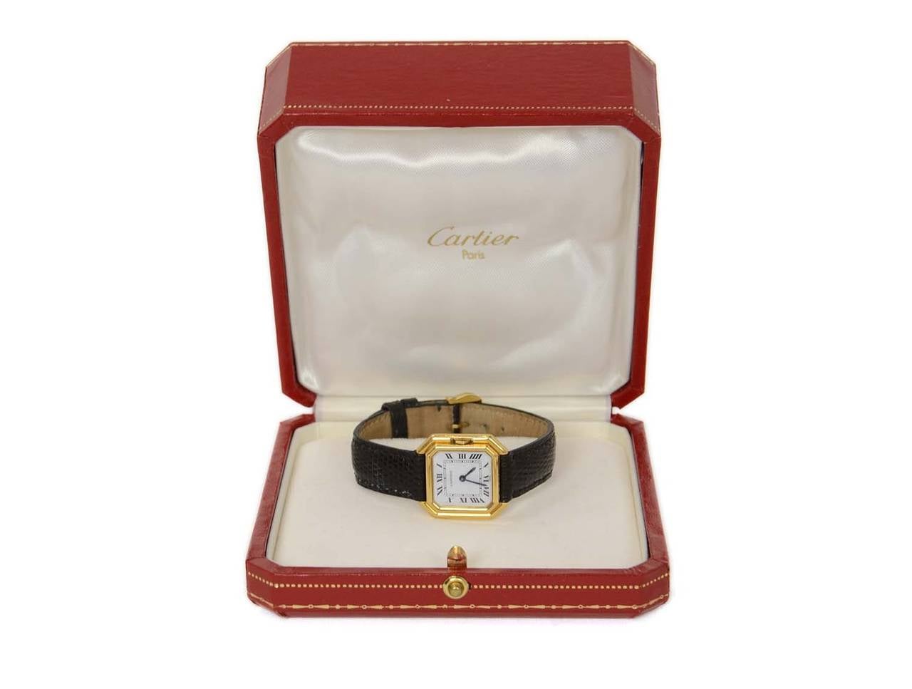 Cartier Gold Octagonal Wristwatch with Black Lizard Strap at 1stDibs