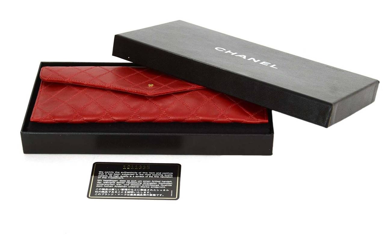 CHANEL '90s Red Quilted Long Envelope Clutch/Pouch at 1stDibs