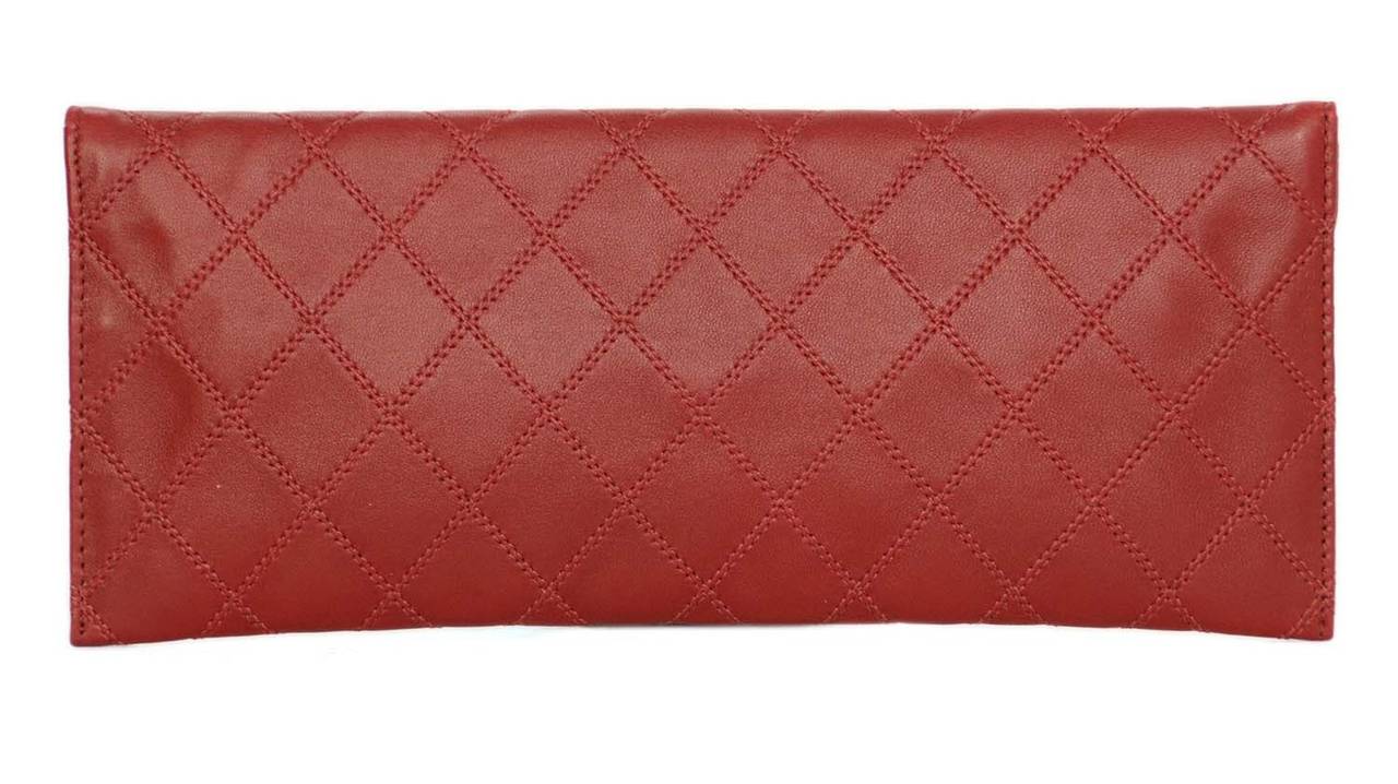 CHANEL '90s Red Quilted Long Envelope Clutch/Pouch at 1stDibs