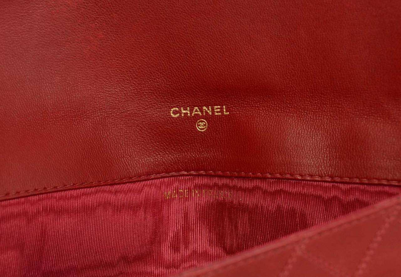 CHANEL '90s Red Quilted Long Envelope Clutch/Pouch at 1stDibs