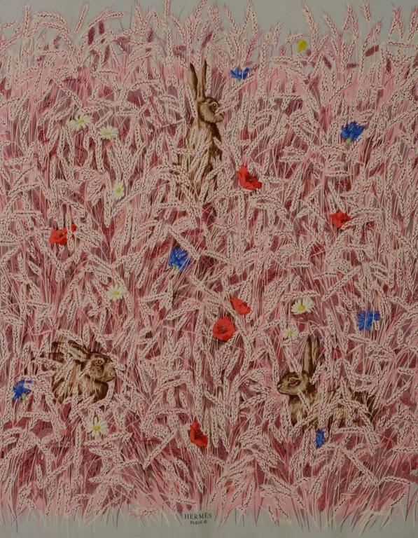 Hermes Pink and Grey Silk Bunny Print 36" Square Scarf at 1stDibs ...