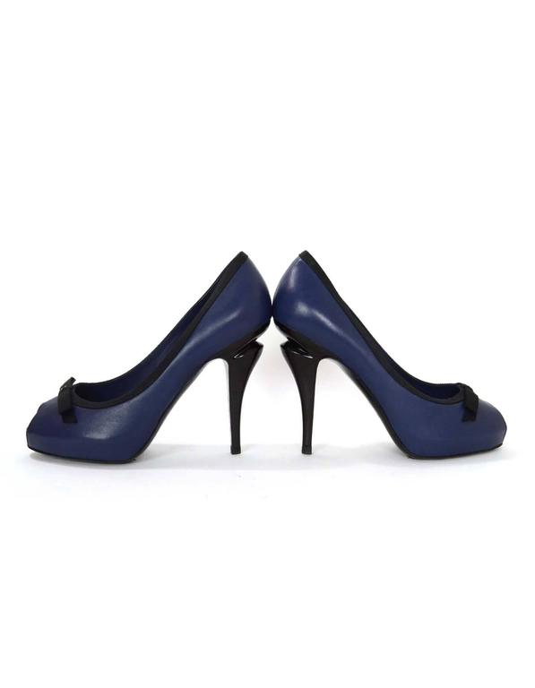 Chanel Navy and Black Bow Peep Toe Pumps sz 36.5 For Sale at 1stDibs