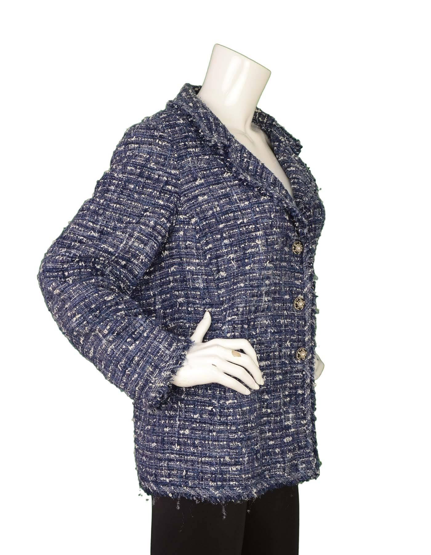 Chanel Blue and White Tweed Jacket sz 50 For Sale at 1stDibs