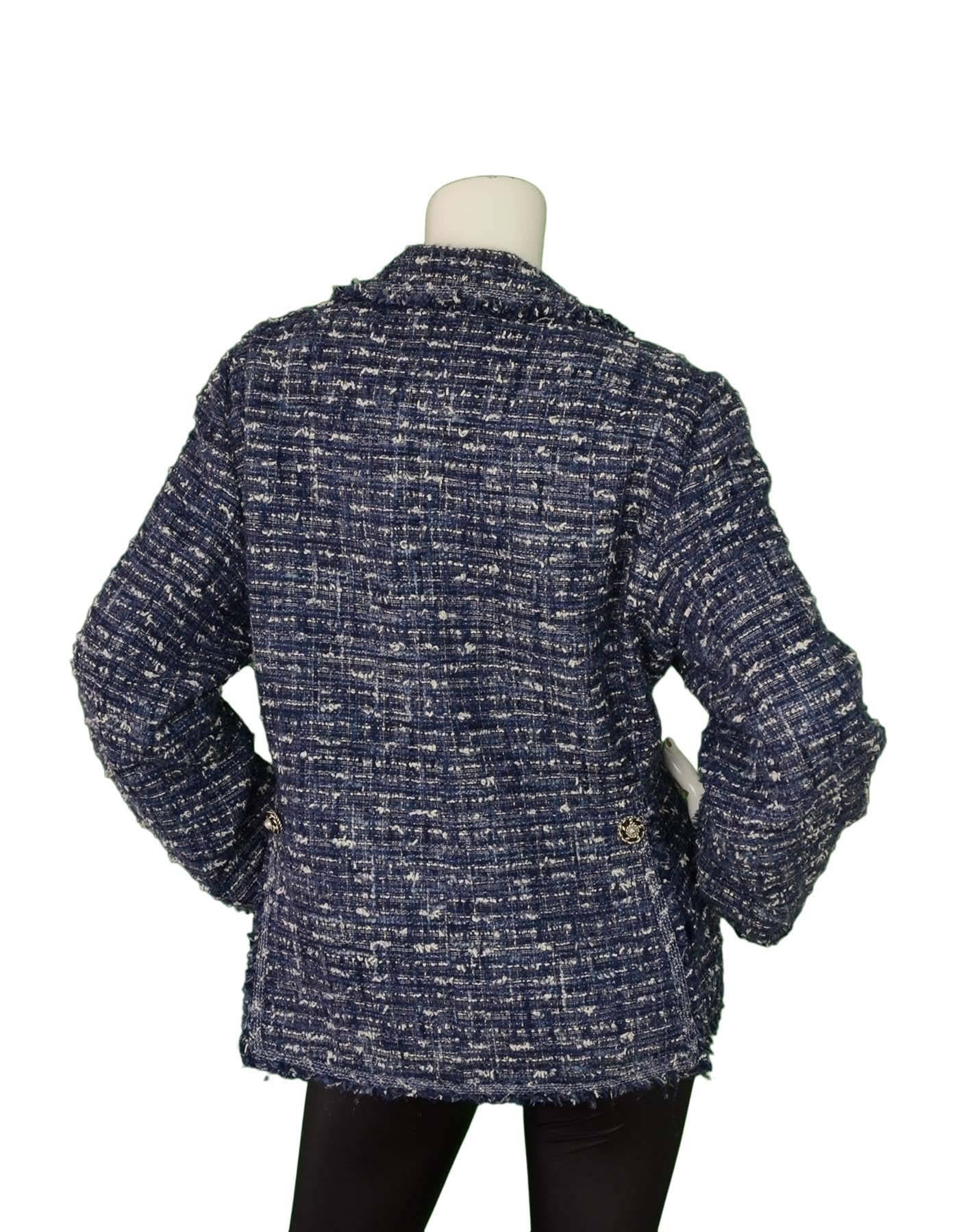 Chanel Blue and White Tweed Jacket sz 50 For Sale at 1stDibs