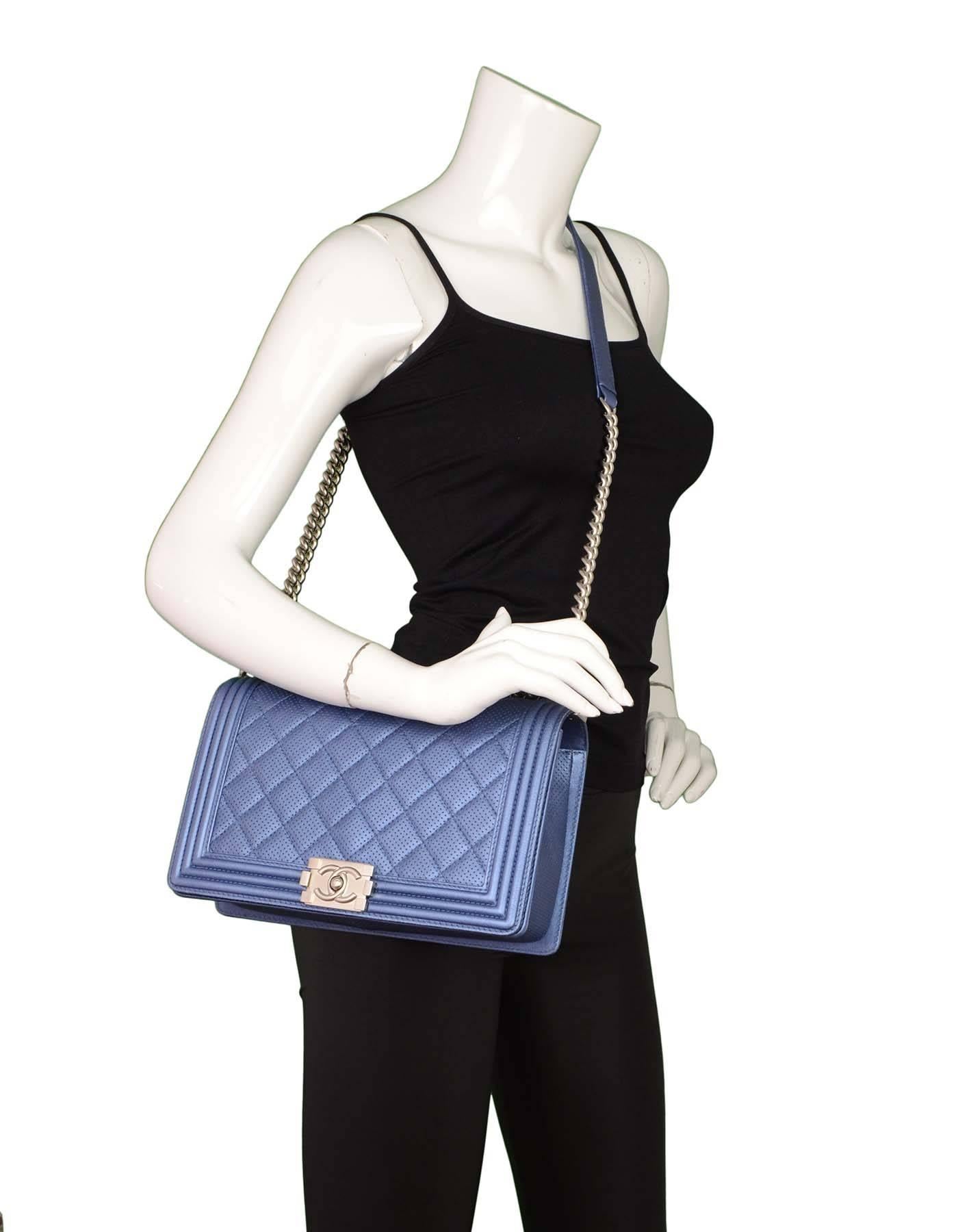 Chanel Metallic Blue Perforated Quilted New Medium Boy Bag SHW rt. $5 ...