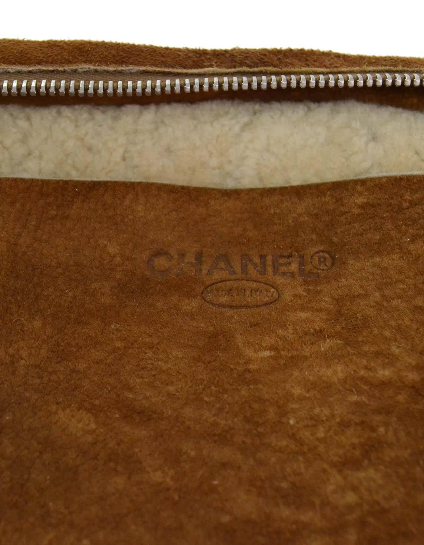 Chanel Tan Quilted Shearling Shoulder Bag with Dust Bag For Sale at 1stDibs