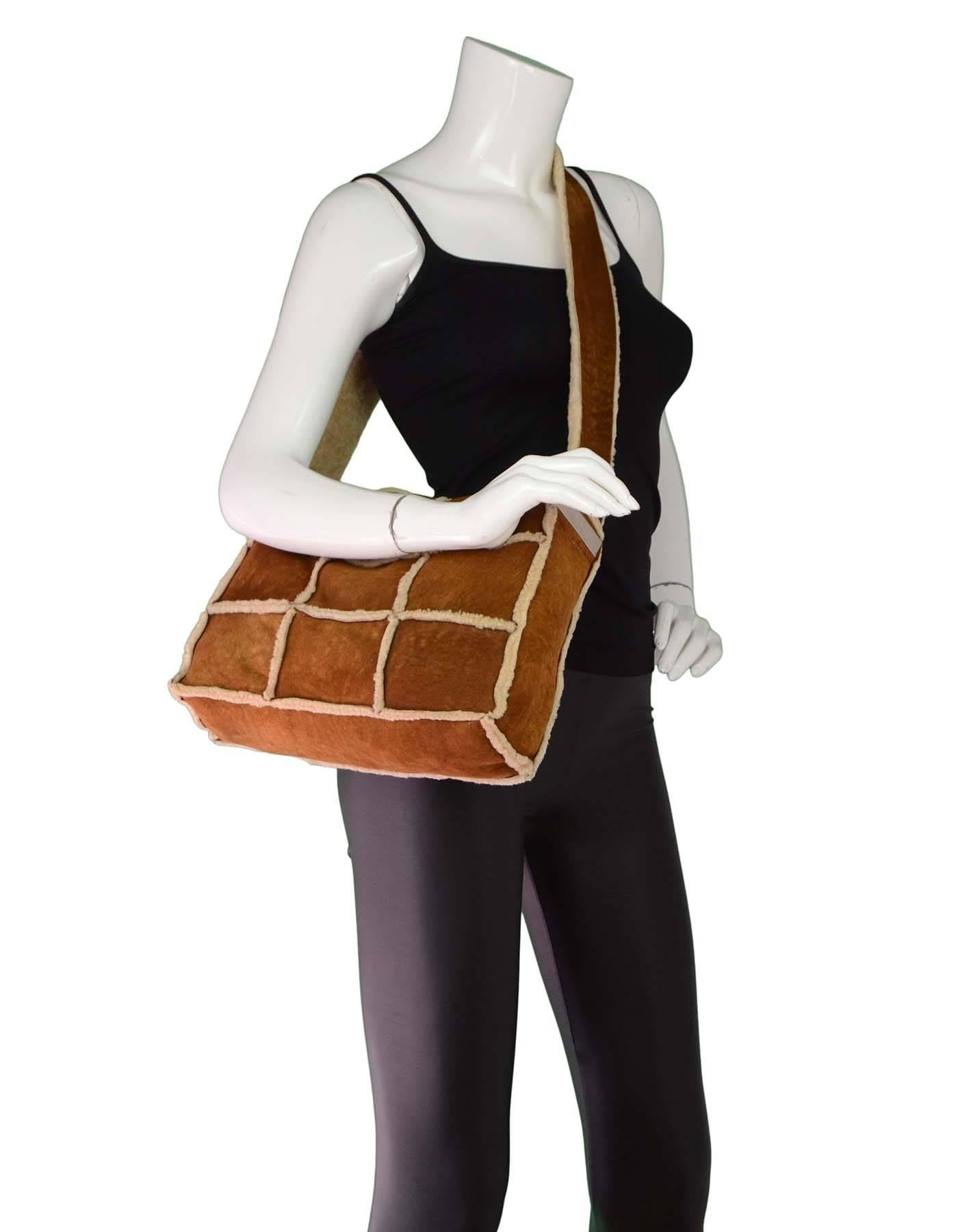 Chanel Tan Quilted Shearling Shoulder Bag with Dust Bag For Sale at 1stDibs