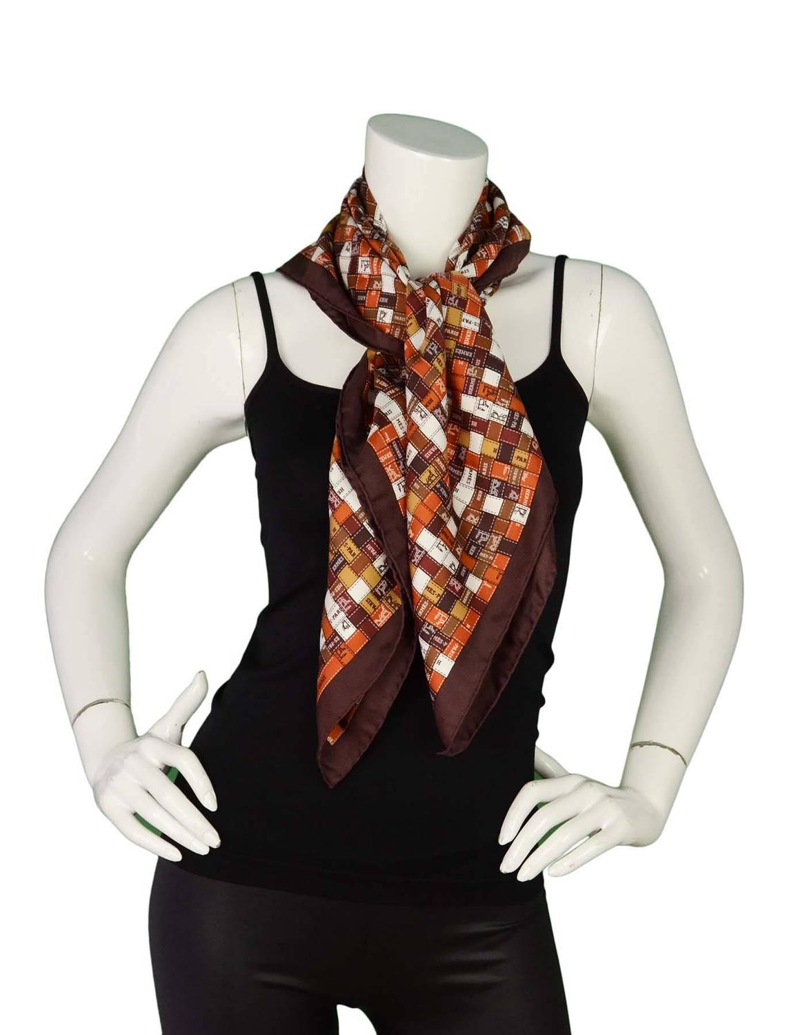 Hermes Brown Ribbon Print 'Bolduc au Carre' Silk 90cm Scarf For Sale at ...