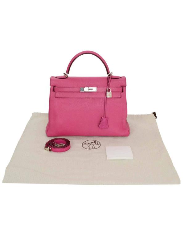 Hermes RARE Hot Pink Rose Tyrien Chevre Leather 32cm Kelly Bag with ...