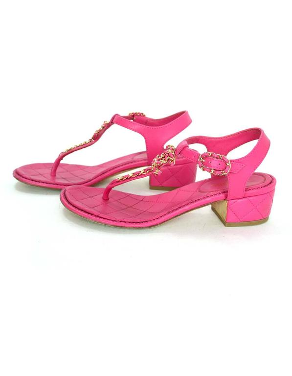 Chanel Pink and Goldtone Quilted Chain-link CC T-Strap Sandals Sz 36 ...