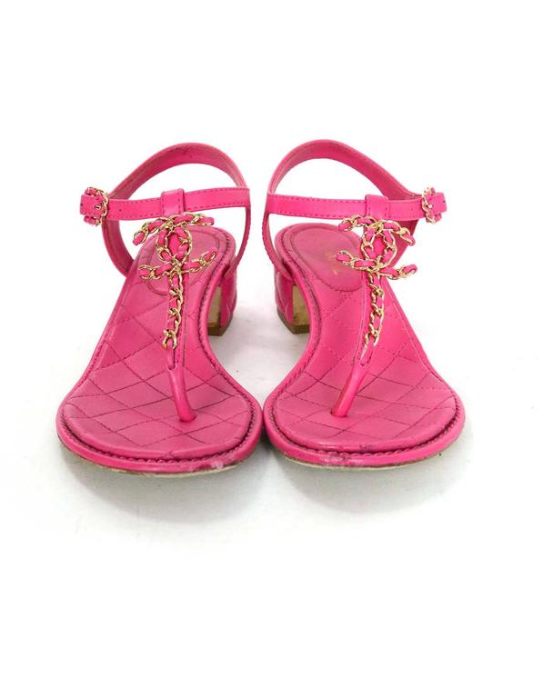 Chanel Pink and Goldtone Quilted Chain-link CC T-Strap Sandals Sz 36 ...