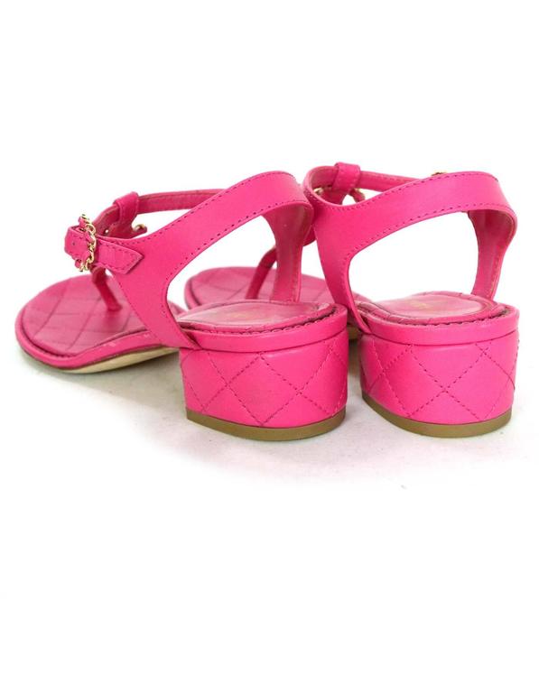 Chanel Pink and Goldtone Quilted Chain-link CC T-Strap Sandals Sz 36 ...