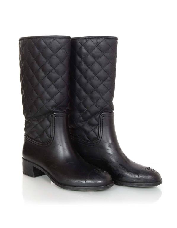Chanel Black Quilted Rubber Rain Boots Sz 38 For Sale at 1stDibs ...