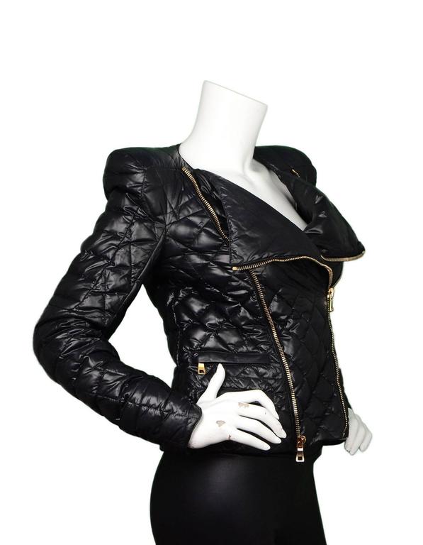 Balmain Black Quilted Puffer Moto Jacket sz FR38 For Sale at 1stDibs