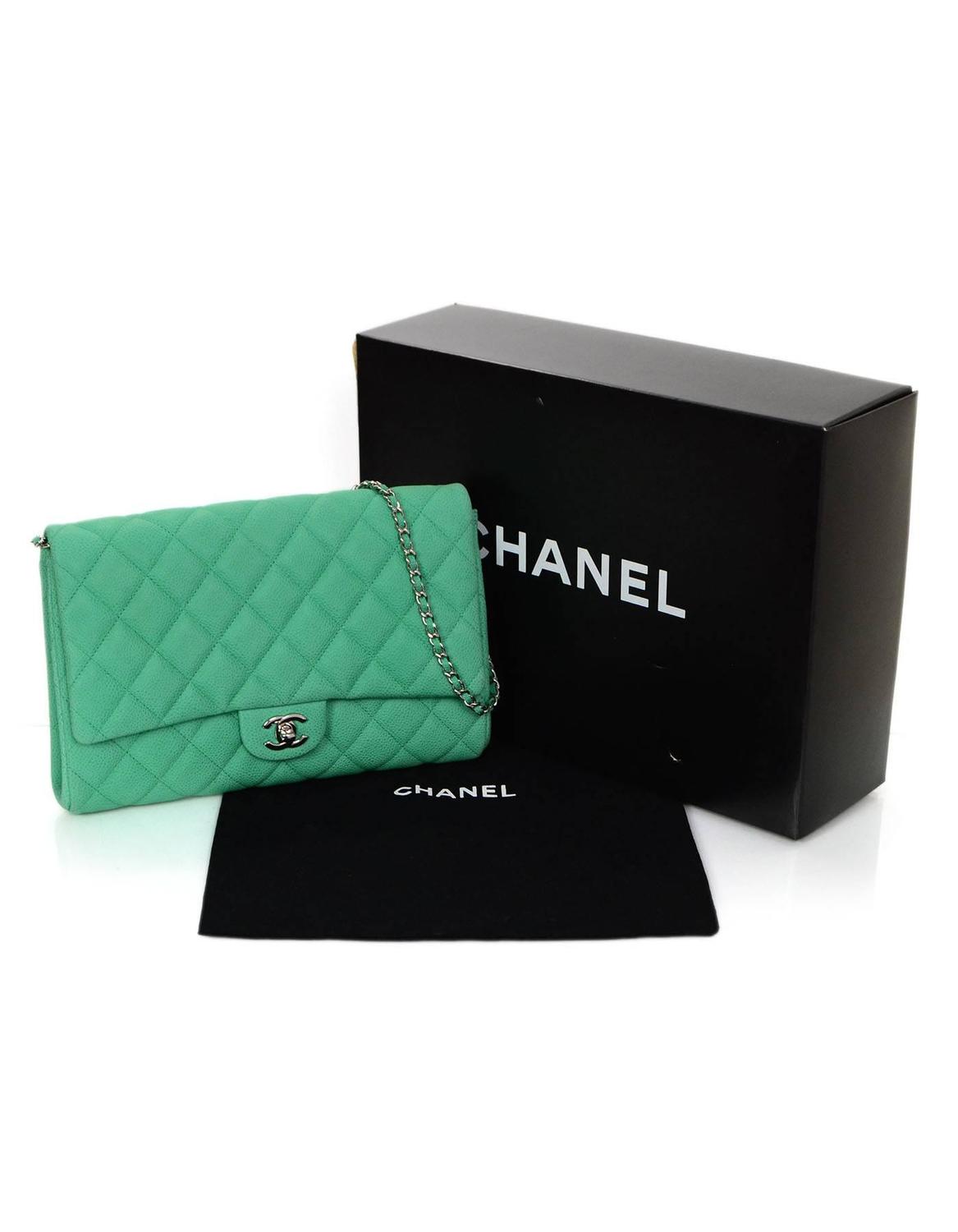 Chanel Seafoam Green Quilted Caviar Leather Timeless Clutch Bag CWC rt ...