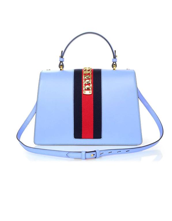 Gucci 2016 Blue Leather Floral Embroidered Sylvie Handle Bag For Sale ...