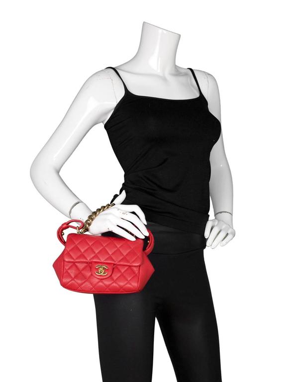 Chanel Red Quilted Leather Crossbody Flap Bag w/ Top Handle For Sale at ...