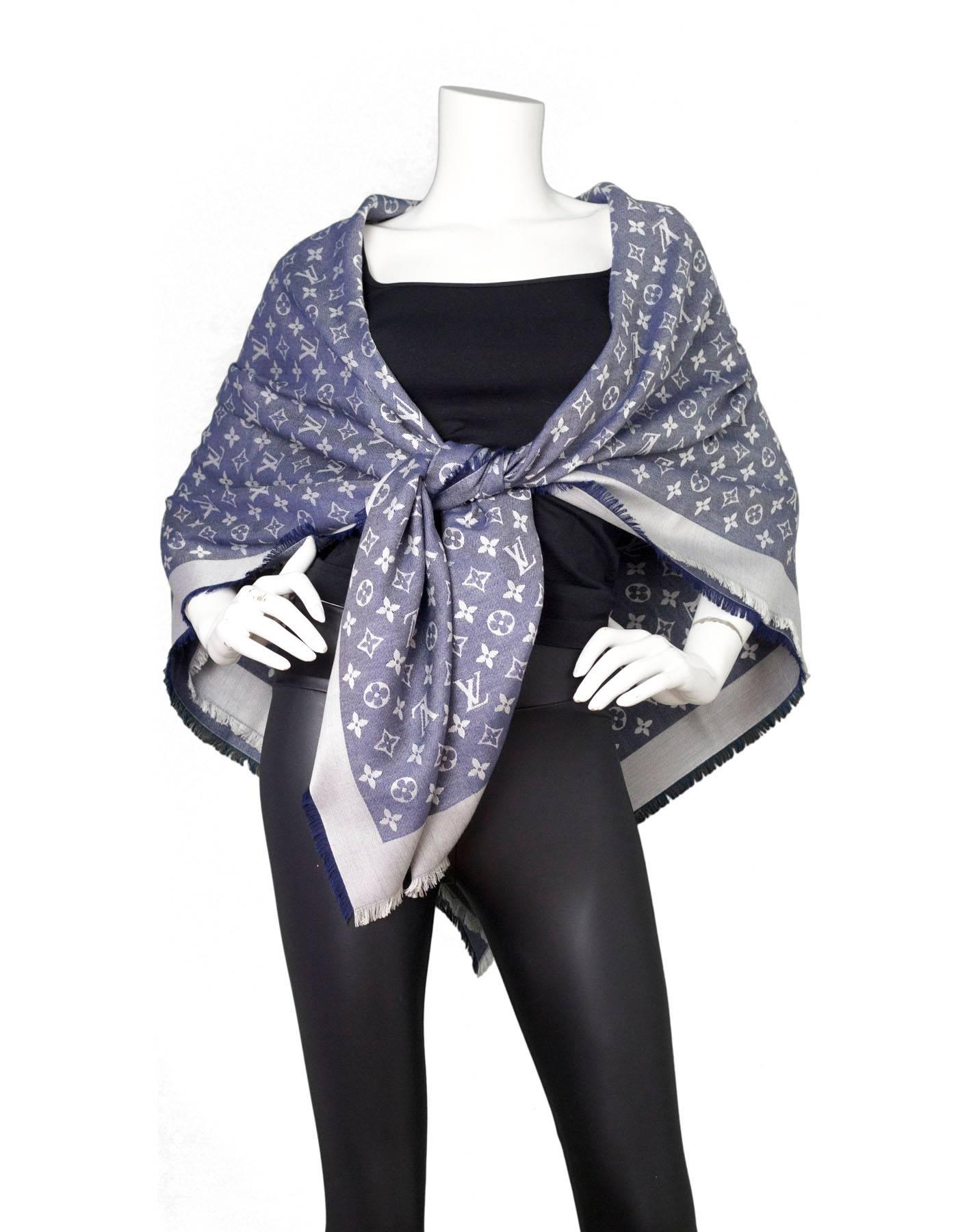 Louis Vuitton Silk/Wool Monogram Denim Shawl Scarf For Sale at 1stDibs ...