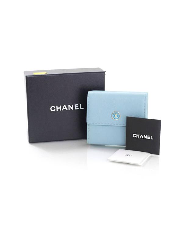 Chanel Light Blue Leather Double Snap Short Wallet For Sale at 1stDibs ...