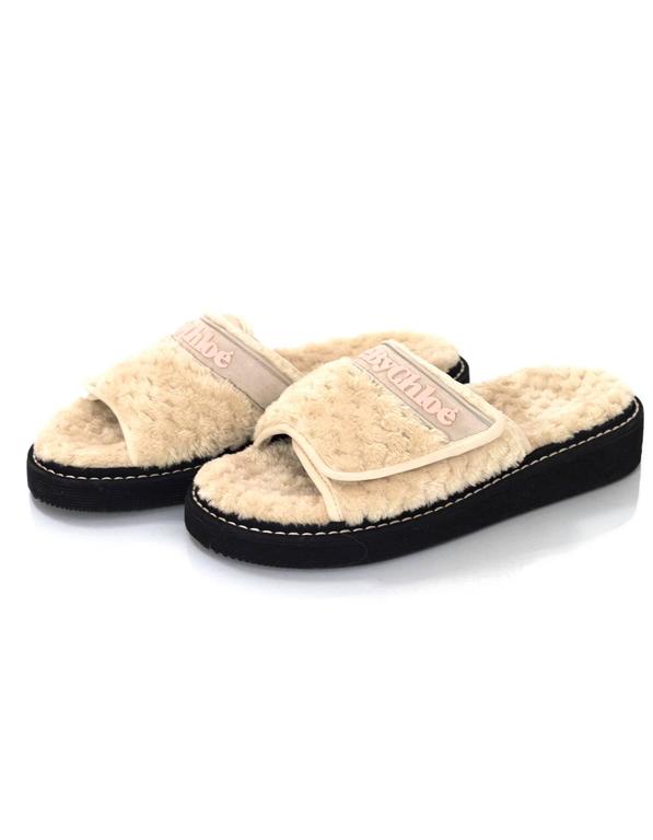 See By Chloe Cream Faux Shearling Slide Sandals sz 39 For Sale at ...