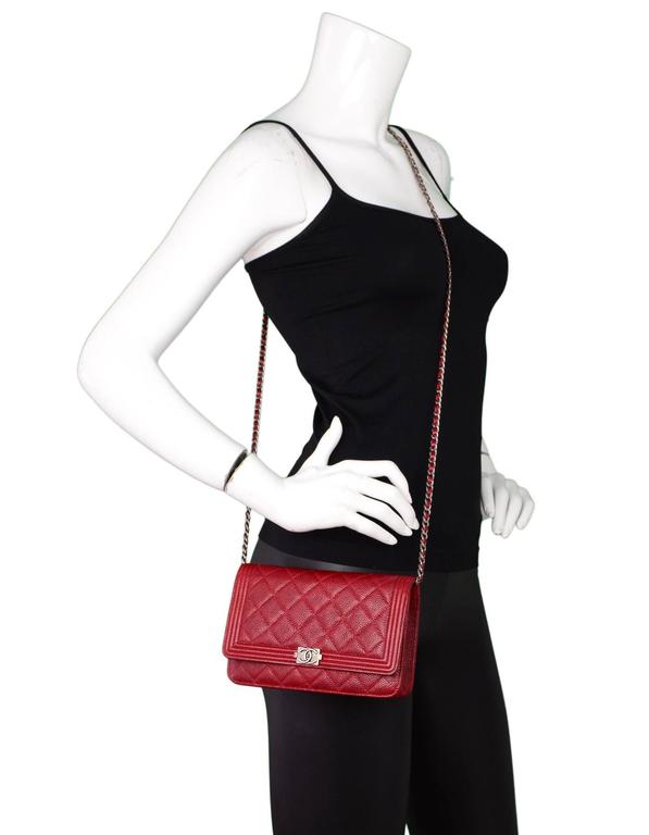 Chanel Red Caviar Leather Quilted Boy WOC Wallet on a Chain Crossbody ...