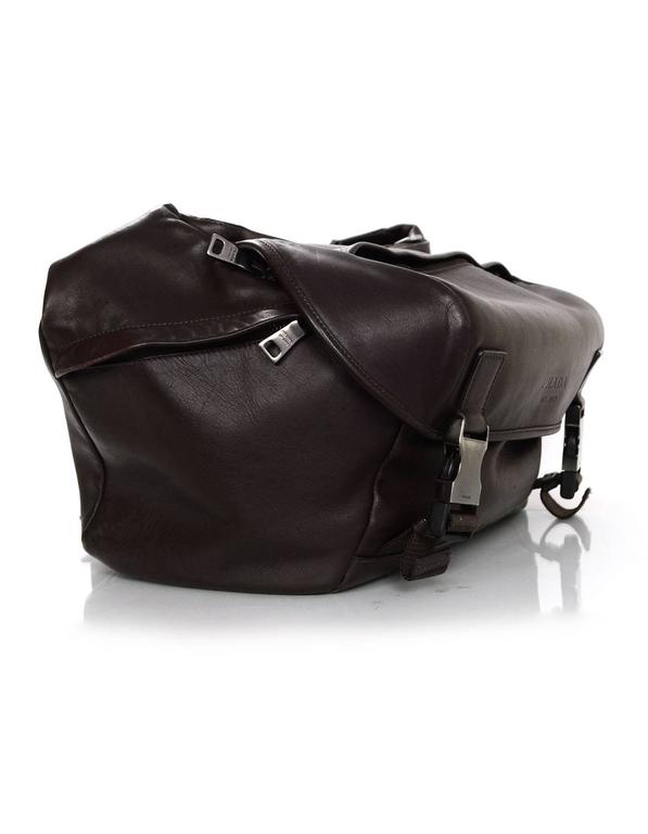 Prada Brown Leather Crossbody Messenger Bag For Sale at 1stDibs