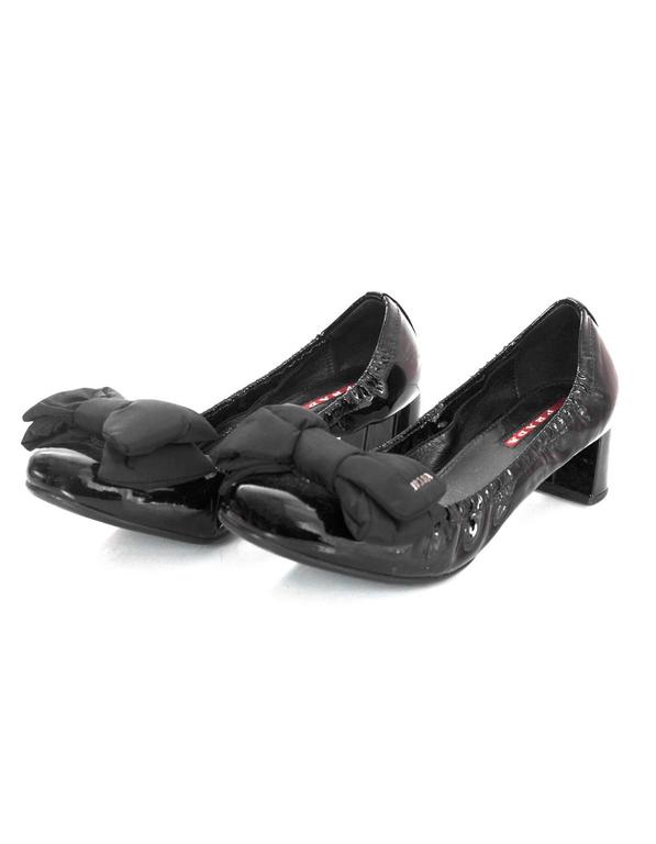 Prada Sport Black Patent Leather Stretch Pumps w/ Bow sz 36.5 For Sale at 1stDibs | black patent ...