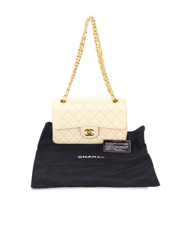 Chanel Vintage Cream Quilted Lambskin Small 9" Classic Double Flap Bag ...